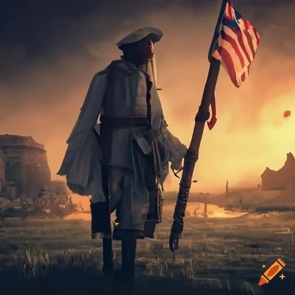 Survivor with Texan Revolutionary War flag in post-apocalyptic ...