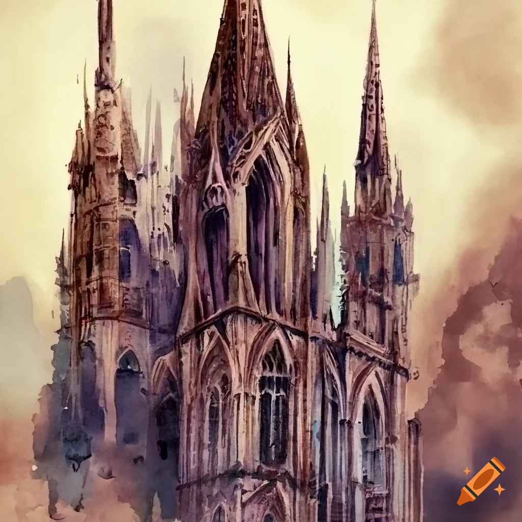 Futuristic gothic city in a watercolor style on Craiyon