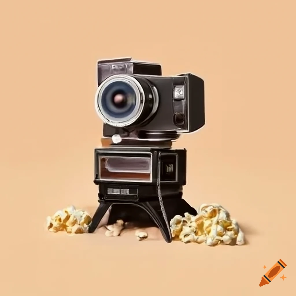 Popcorn and an old movie camera on Craiyon