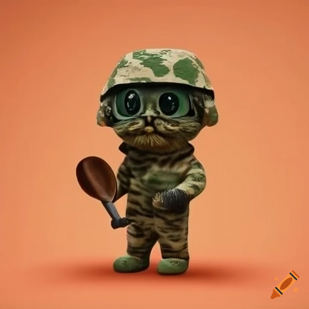 Army cat with a spatula on Craiyon