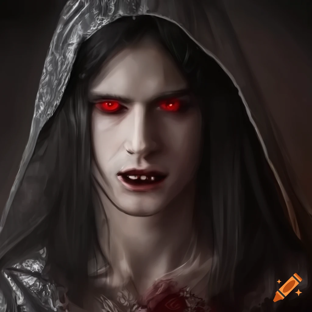 Young handsome vampire in silver robes looking into the palantir on Craiyon