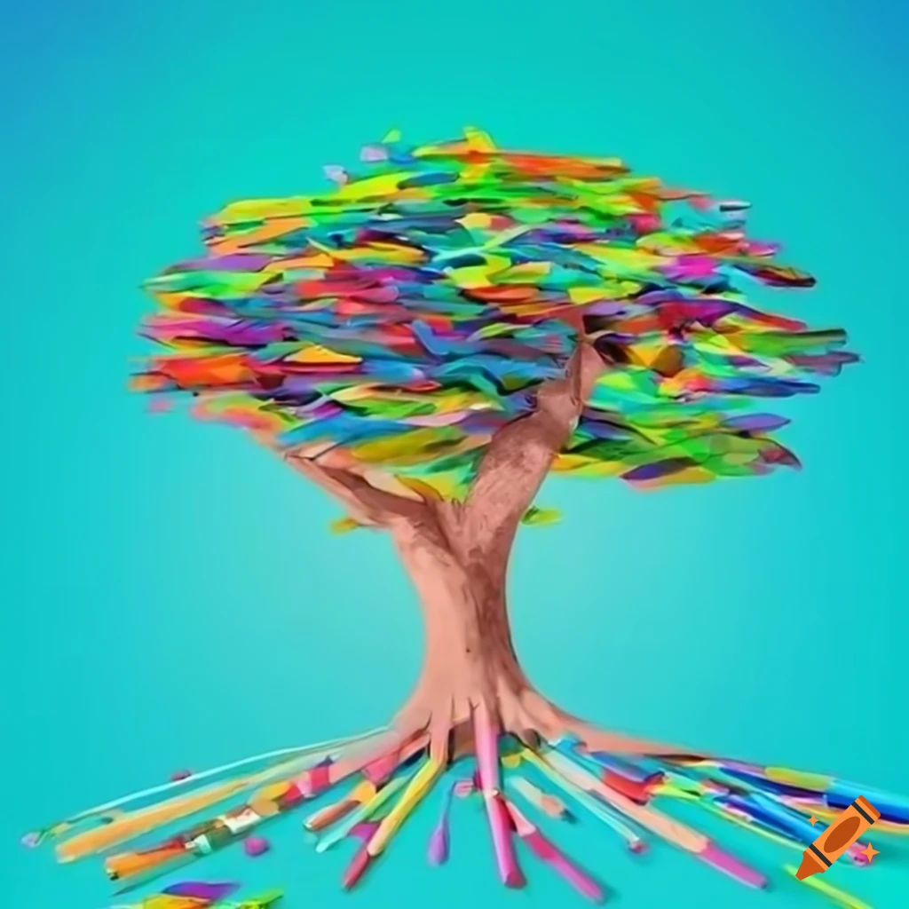 Creative illustration of a pencil transforming into a tree with photo ...