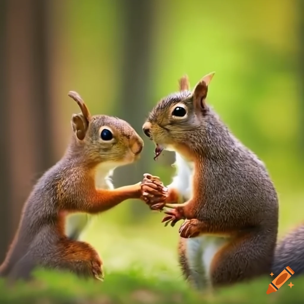 Boy and girl squirrels playing in the forest on Craiyon