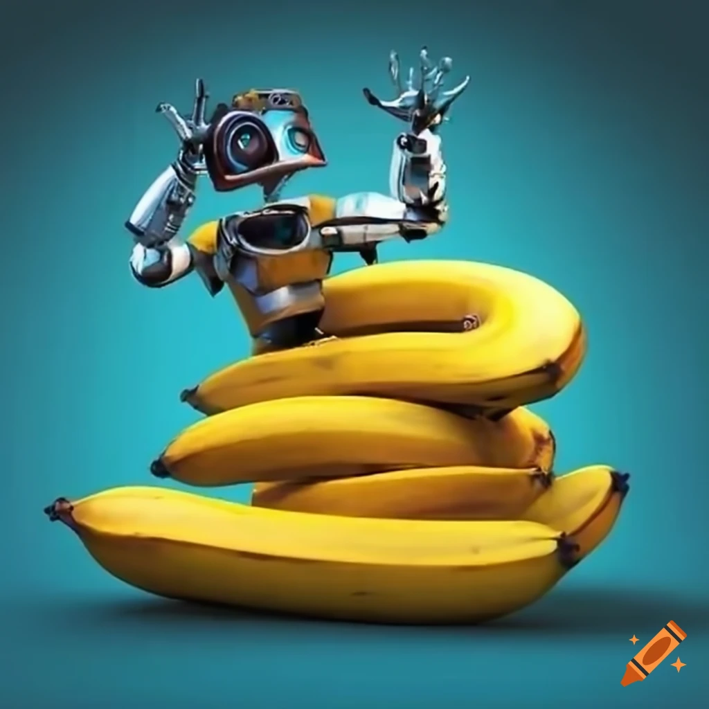 Scary robot drowning in a pile of bananas on Craiyon