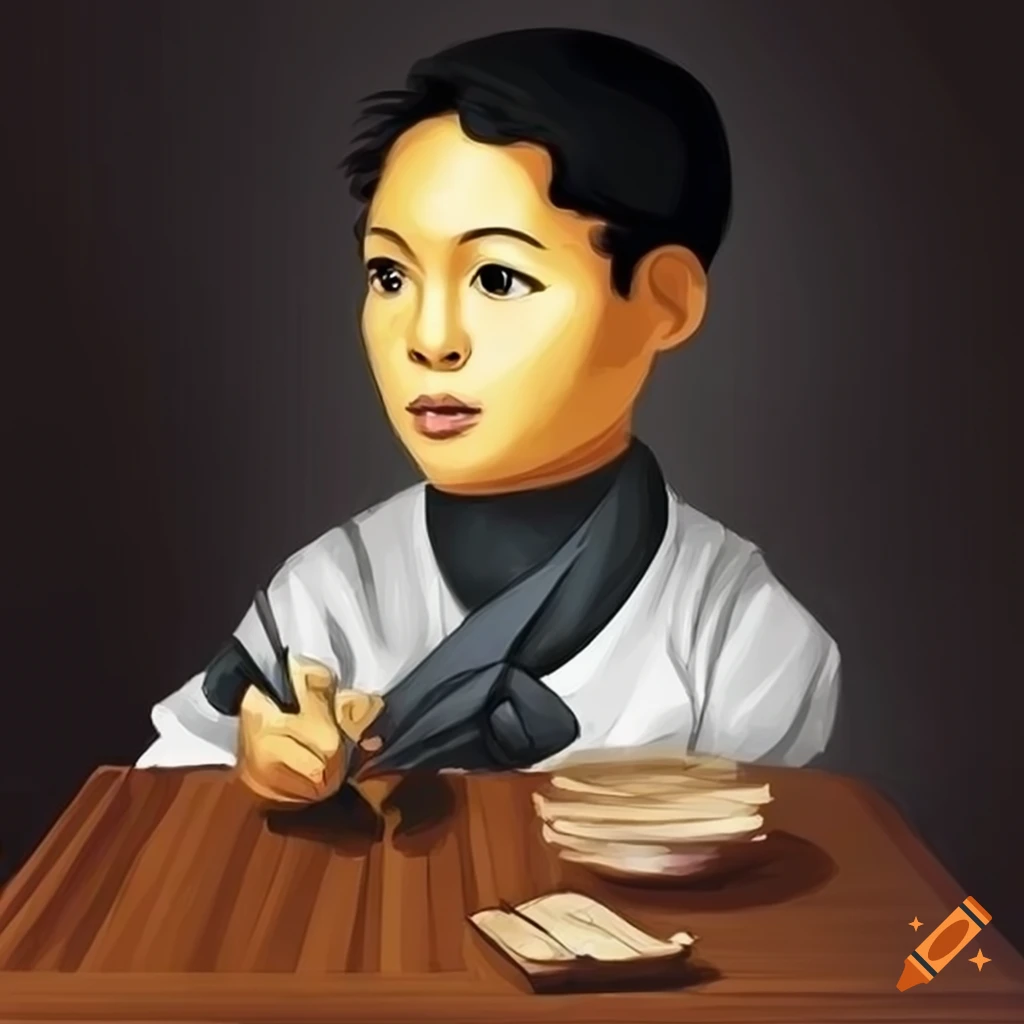 Rizal's early childhood depicted in black and white line art on Craiyon