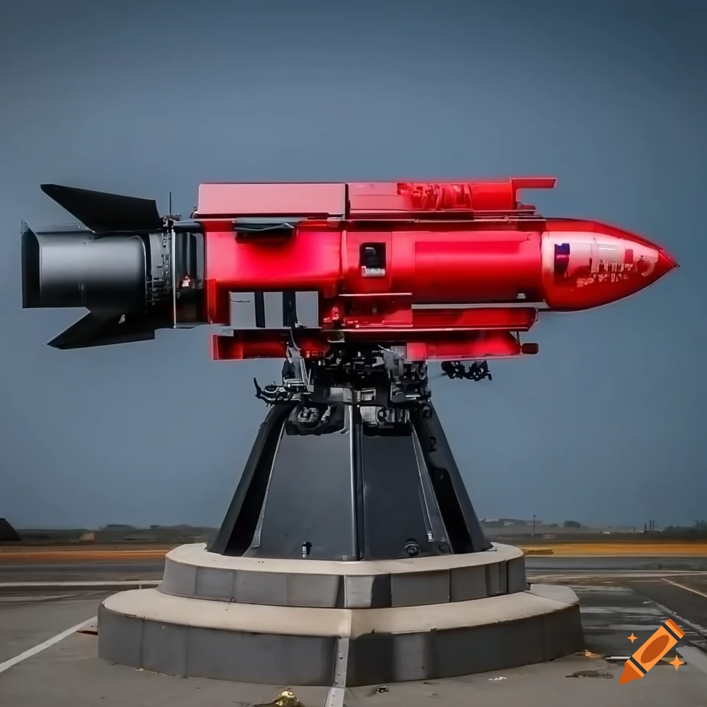 Red rocket launcher turret on plain background on Craiyon