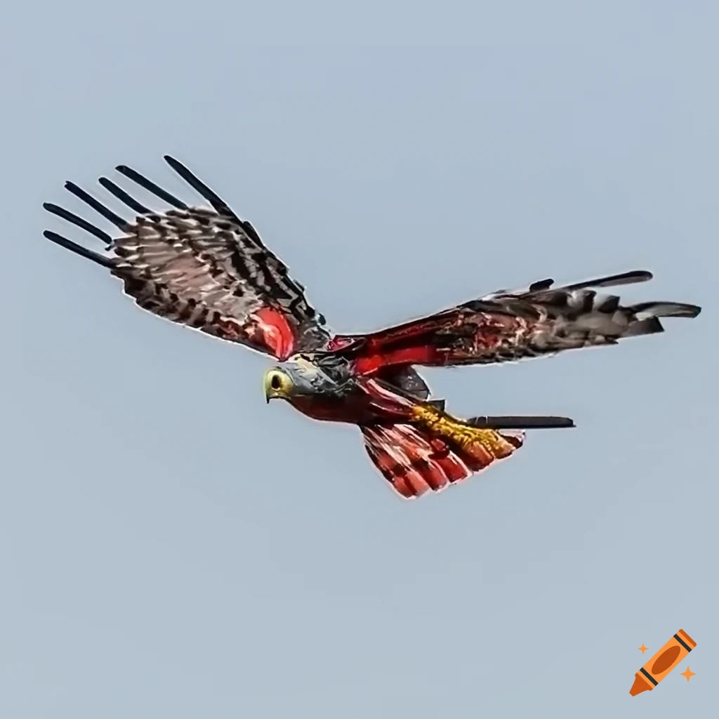 Cybernetic hawk in red on white background on Craiyon