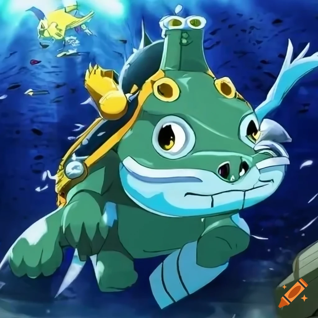 Hippopotamus-themed Digimon combined with a submarine on Craiyon