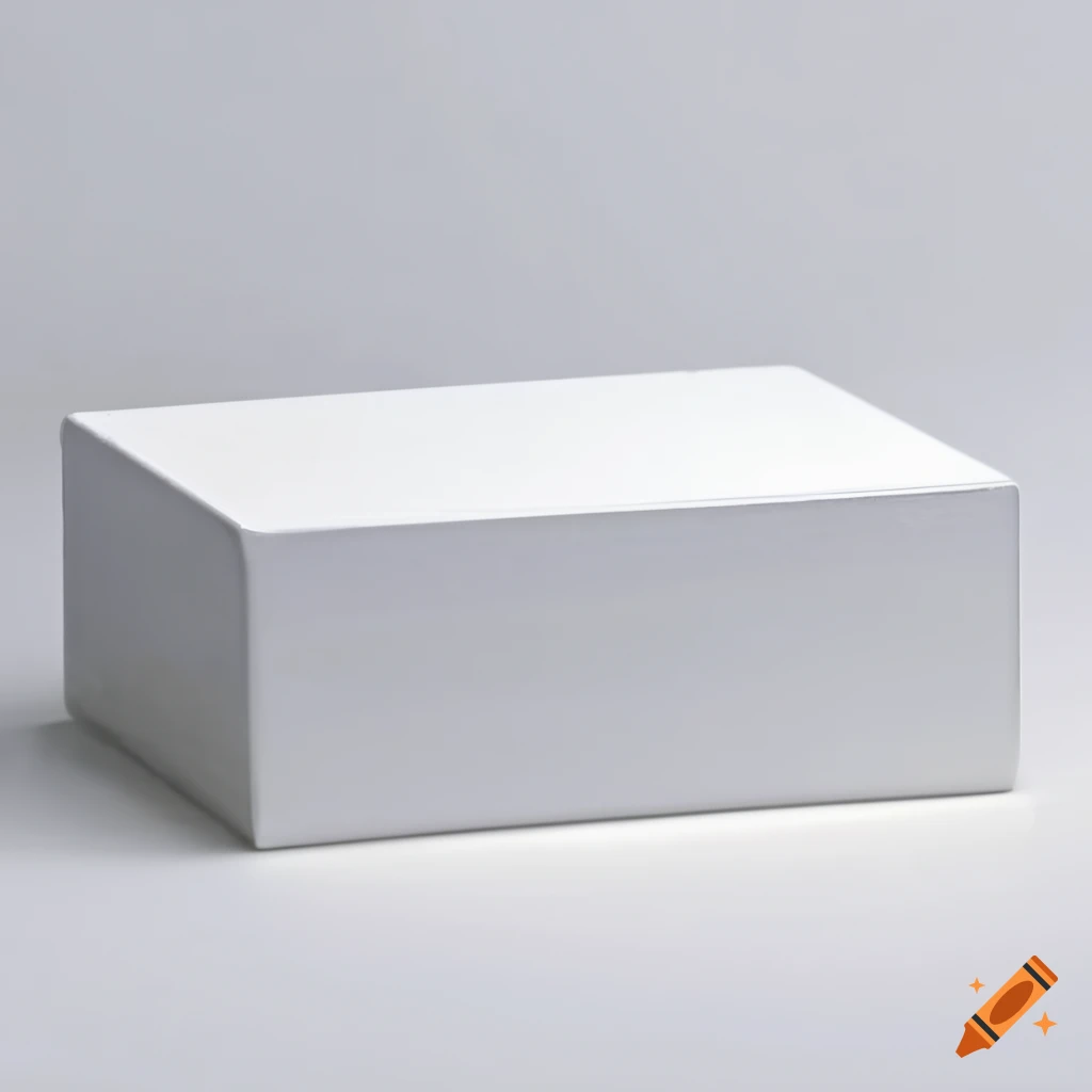 Shiny white rectangular box viewed from the front on Craiyon