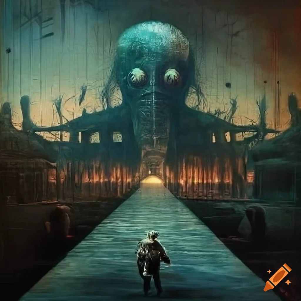 Intricate hyper-realistic ultra-modern haunted airport with astronaut ...