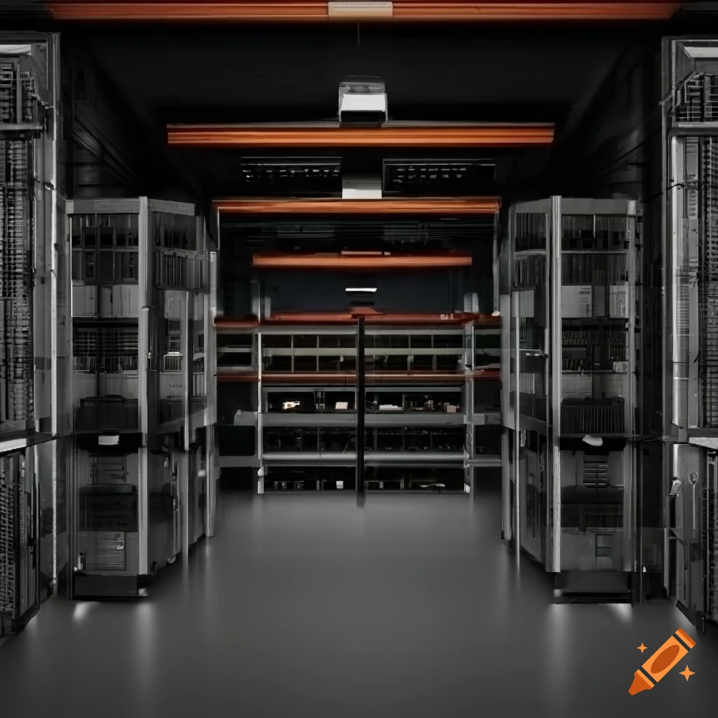 Warehouse turned office space with server racks and computer desks on ...