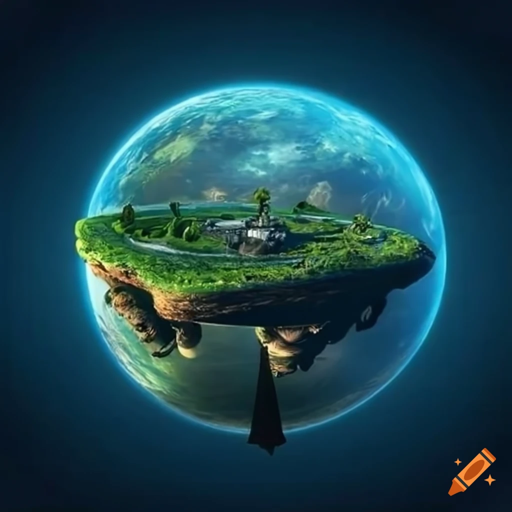Floating island in outer space with a movie screen at the center on Craiyon