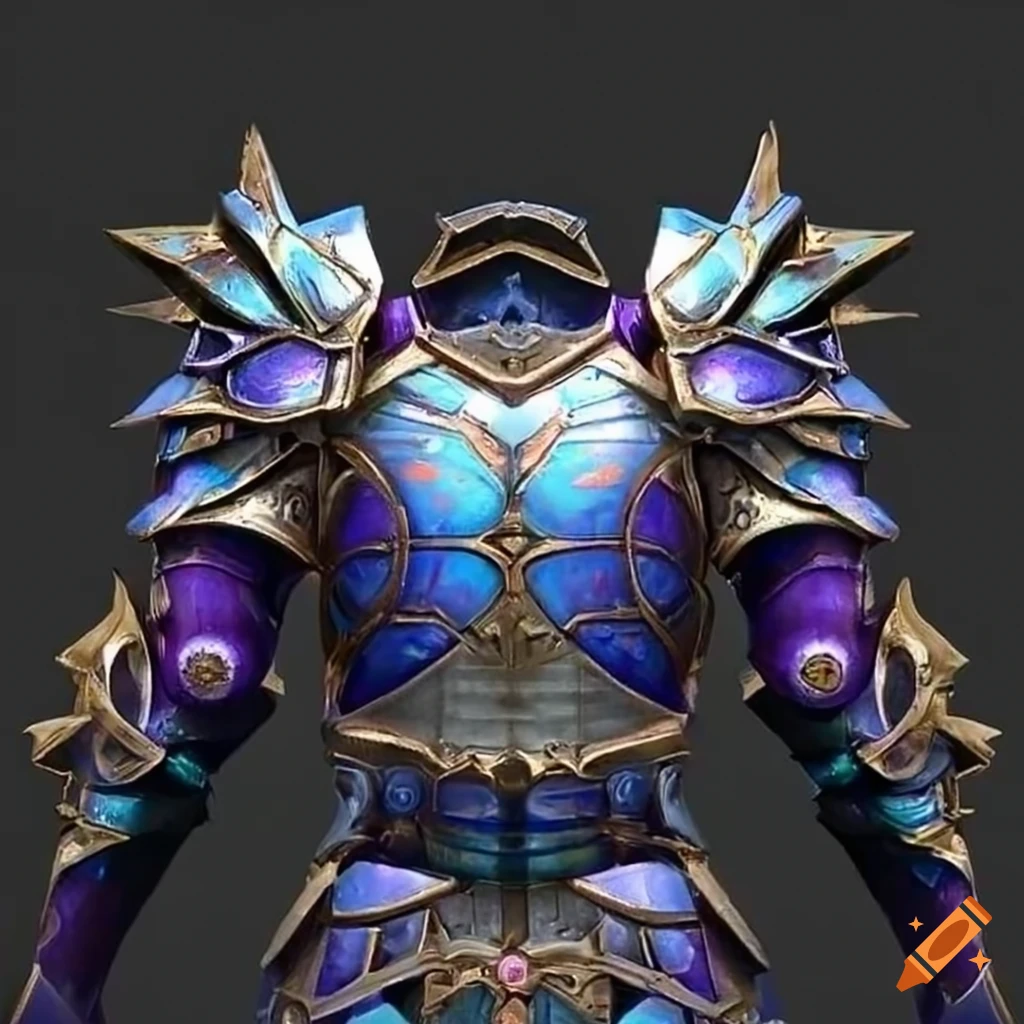 Front view of intricately decorated magical body armor on Craiyon