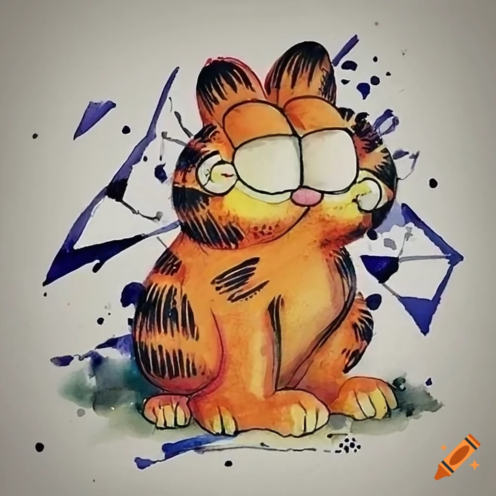 Shattered watercolor painting of Norwegian Garfield on Craiyon