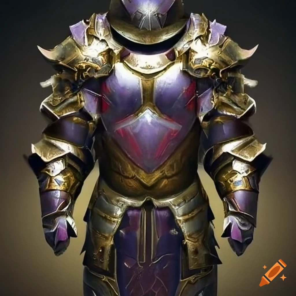 Front view of heavily armored magic body, close-up on Craiyon