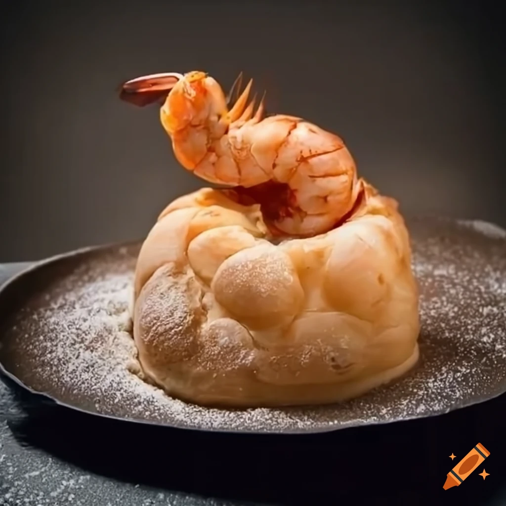 Shrimp pastry in filo dough with powdered sugar and hollandaise sauce ...