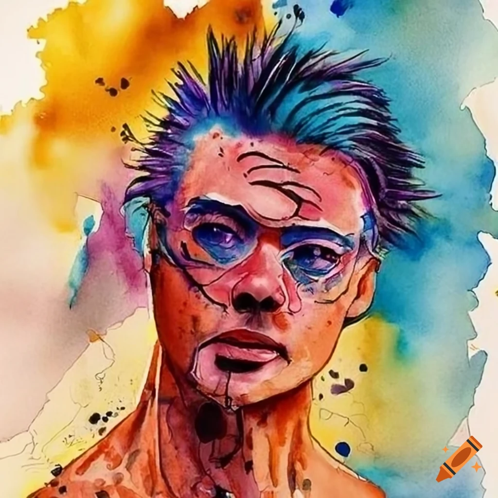 Shattered watercolor art of a norwegian zatoichi garfield on Craiyon