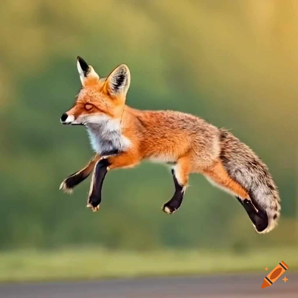 Fox leaping with a bird across a road on a summer afternoon on Craiyon
