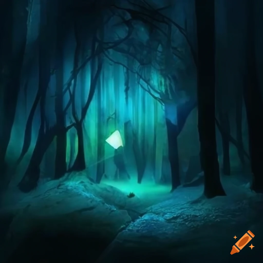 Glowing crystal shards in a forest clearing at night on Craiyon