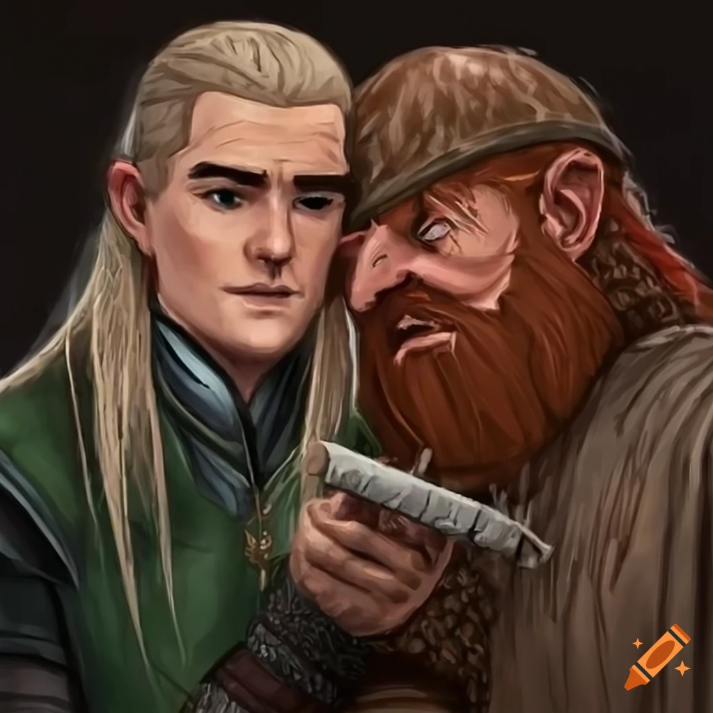 Legolas and gimli laughing and smoking on Craiyon