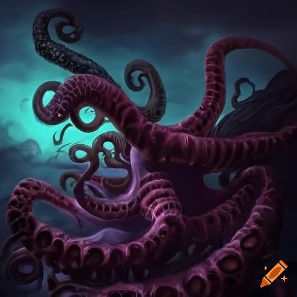 Otherworldly night sky with tentacles in Lovecraftian style on Craiyon