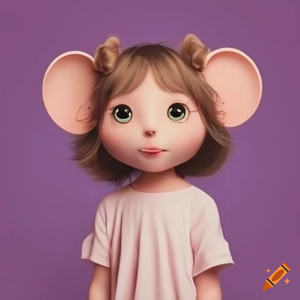 Adorable minimalist mouse girl child with a round face on Craiyon