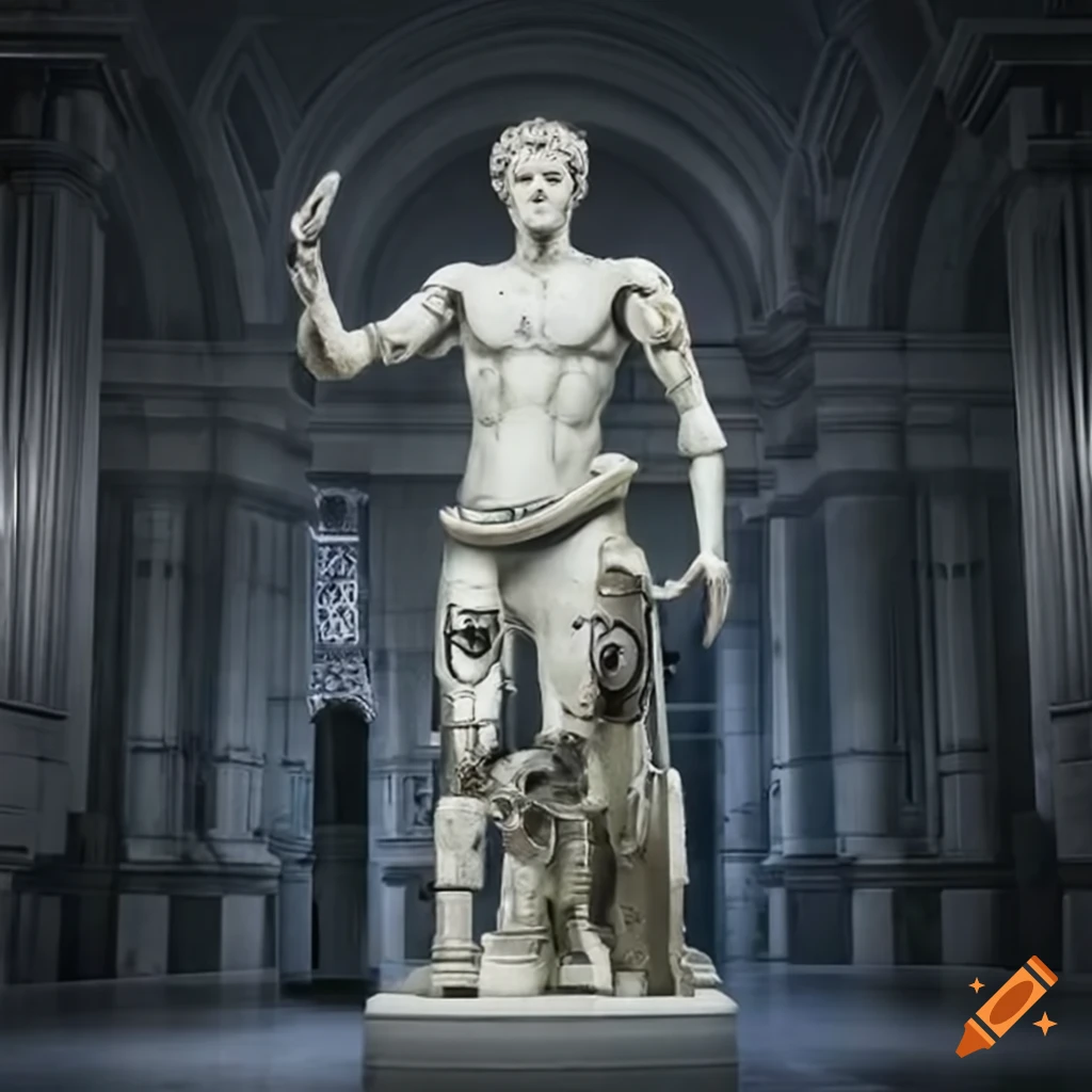 Futuristic statue of roman emperor as a robotic cyborg on Craiyon