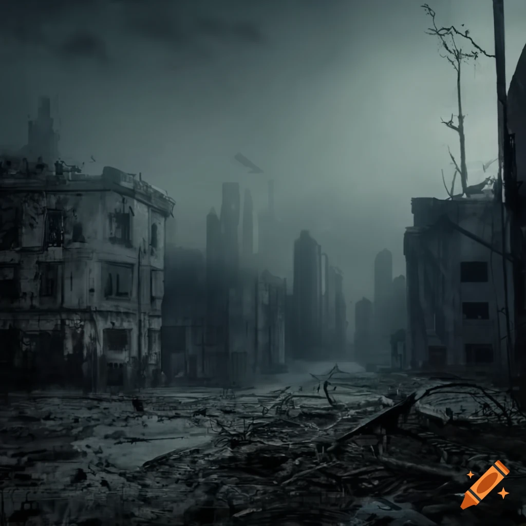 Abandoned cityscape with crumbling buildings creating an atmospheric scene on Craiyon