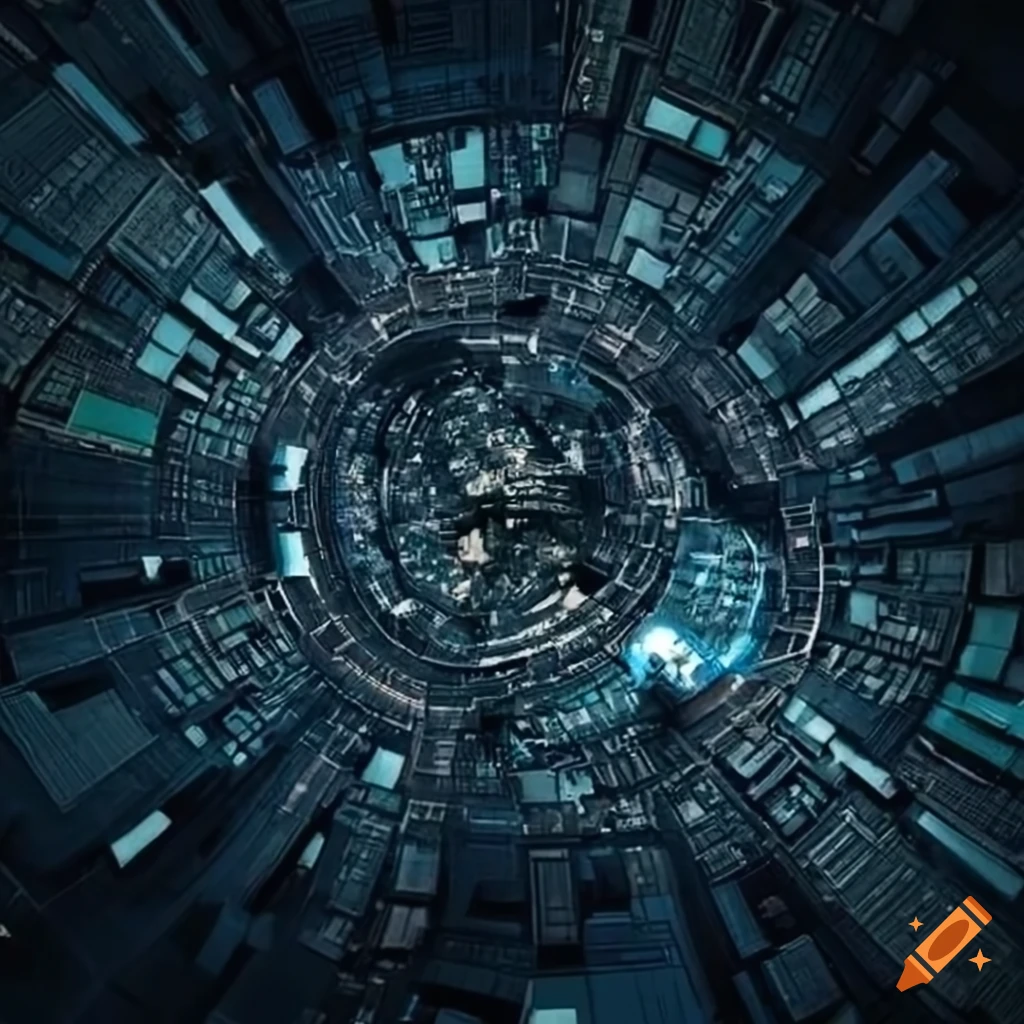 Bird's eye view of a dystopian futuristic city map on Craiyon