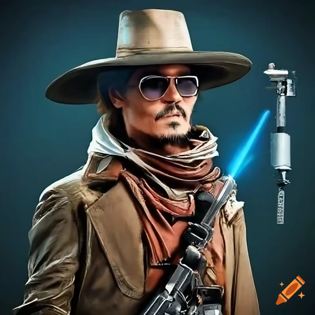 Space cowboy bounty hunter inspired by johnny depp on Craiyon
