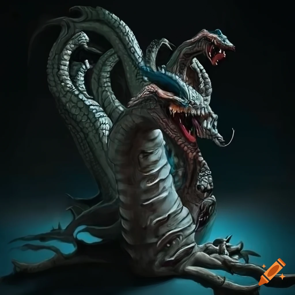 Hydra with humanoid heads on Craiyon