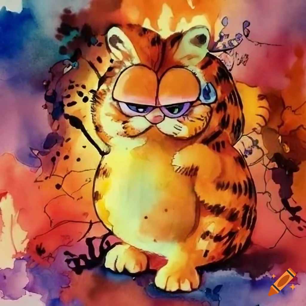 Shattered watercolor of a garfield cat with norwegian inspiration on ...