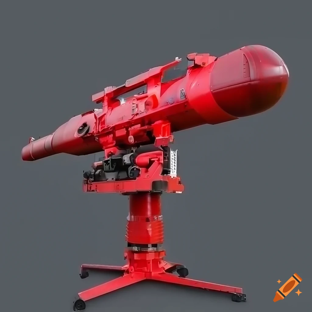 Rocket launcher turret in red color on plain background on Craiyon