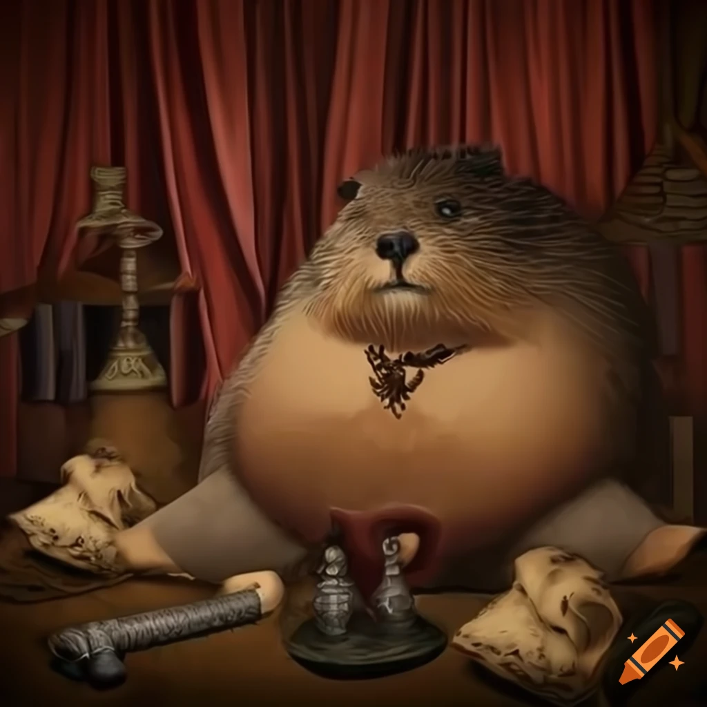 Fat beaver smoking a hookah on pillows in a medieval fantasy setting on ...