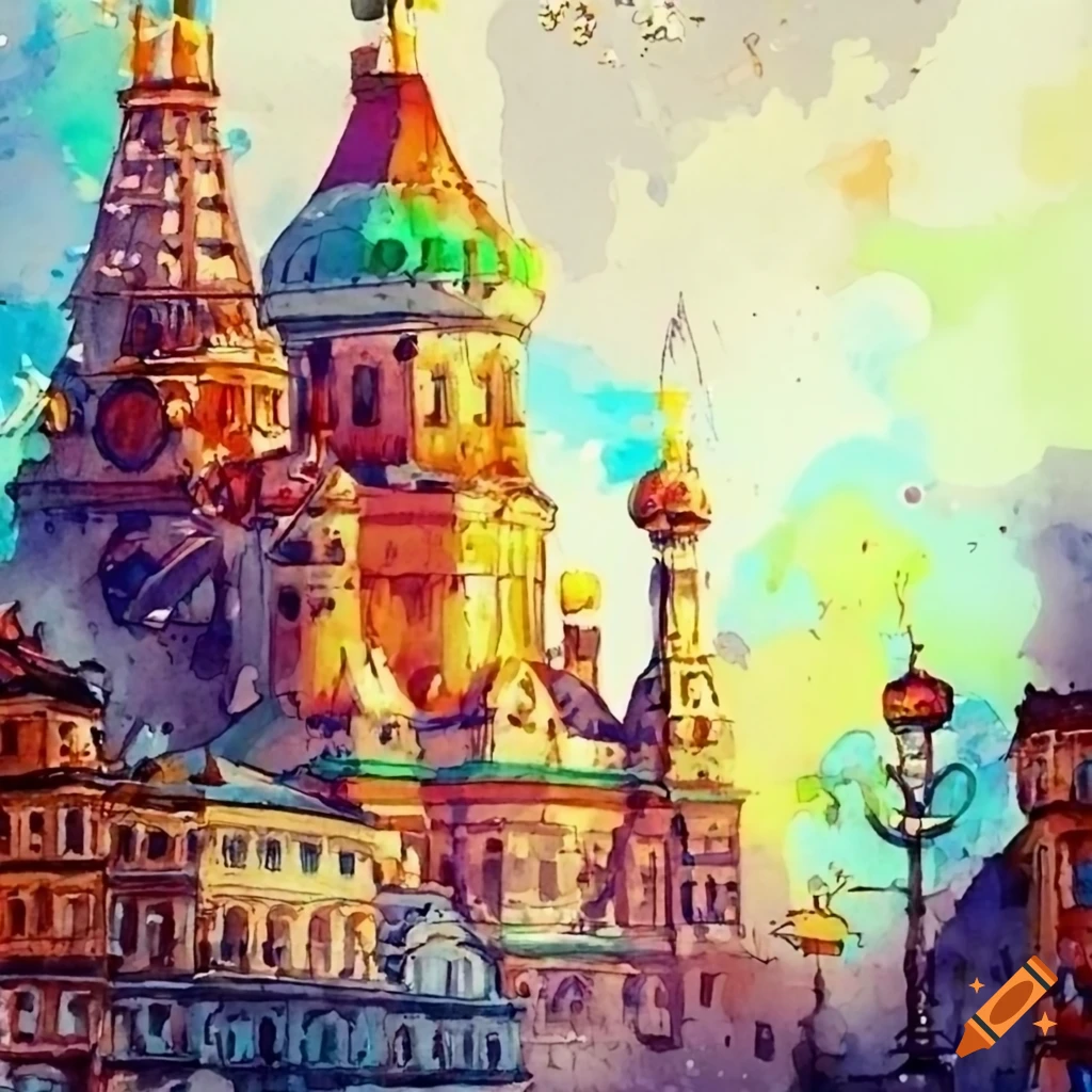 Russian steampunk city in watercolor style on Craiyon
