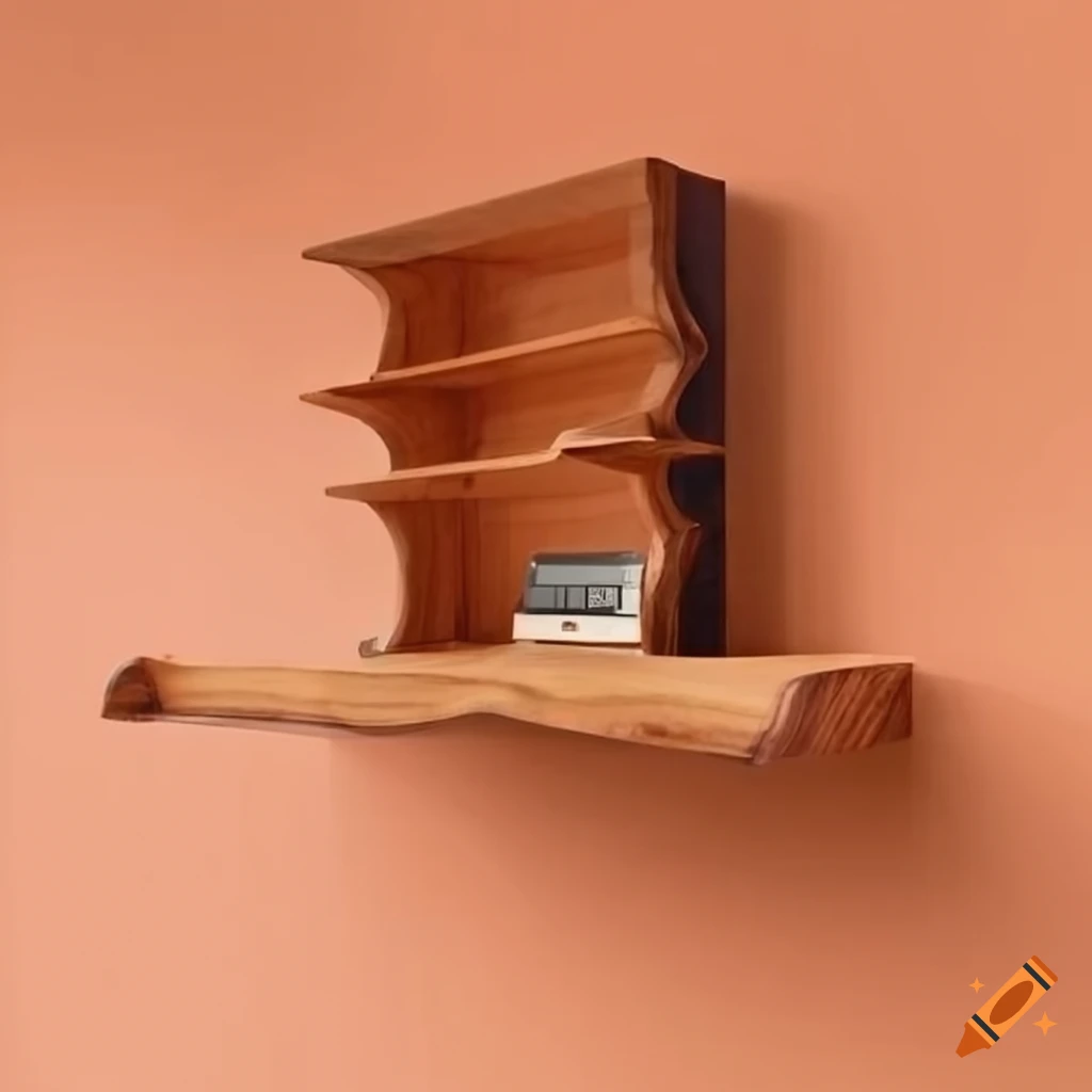 Wall-mounted desk made with pine, jarrah, and live edge wood on Craiyon