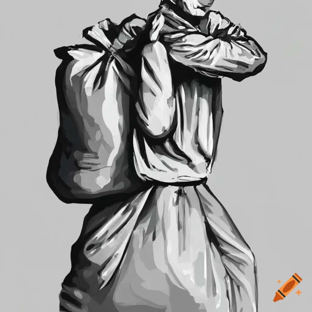 Man carrying a sack in a simple drawing on Craiyon