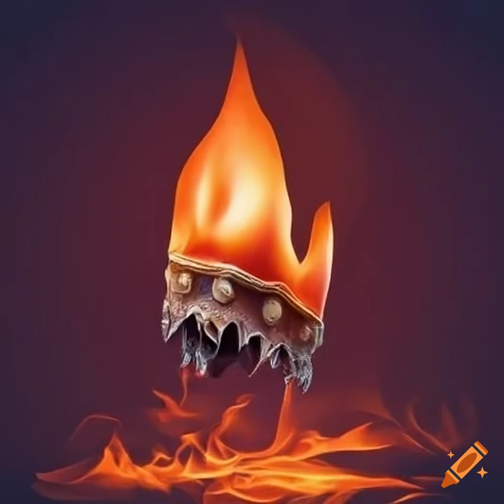 Broken crown engulfed in flames on the ground on Craiyon