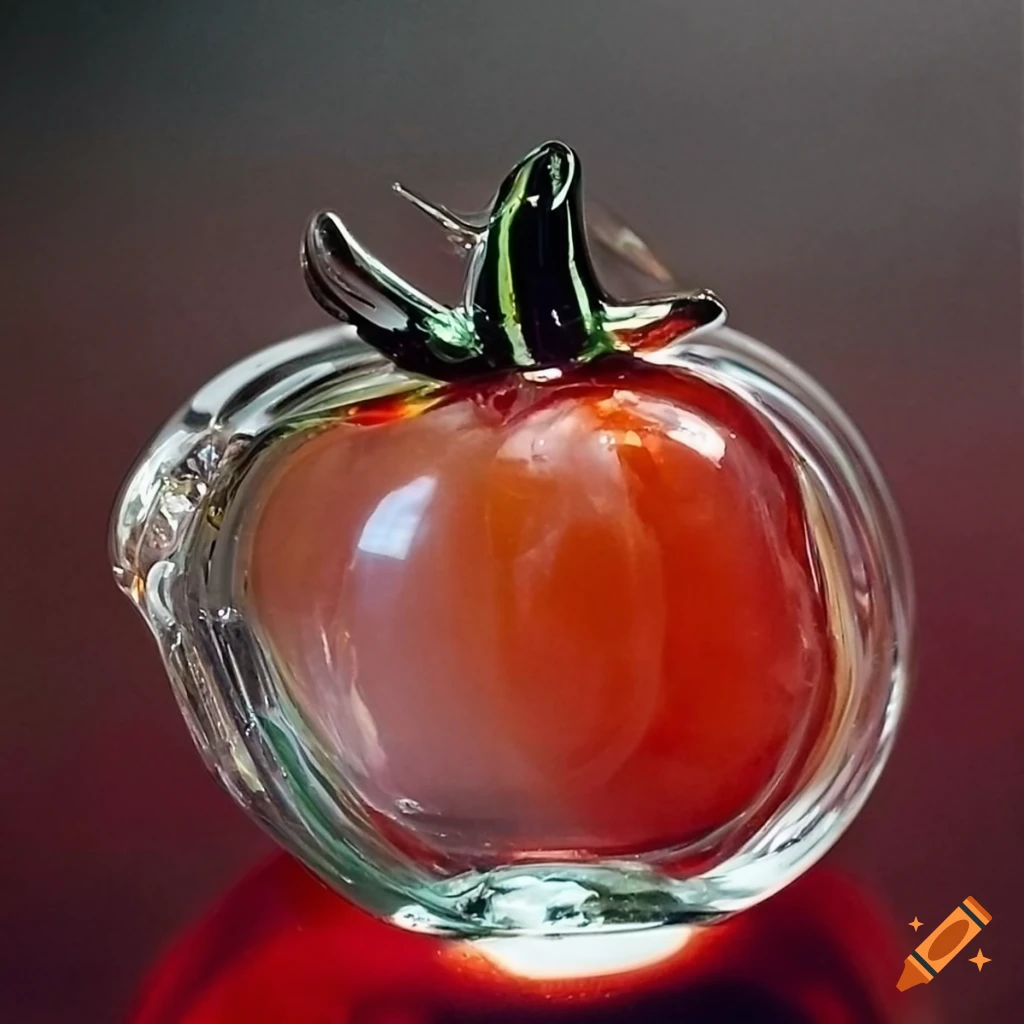 Clear glass tomato sculpture showcasing fine details on Craiyon