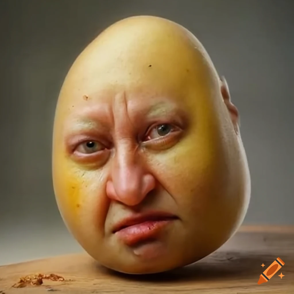 Funny potato man meme baking with onion hair on Craiyon