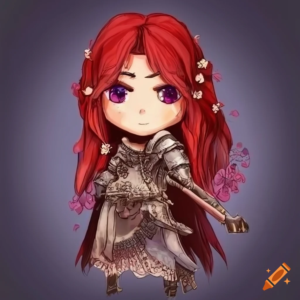 Chibi-style illustration of elden ring's malenia with flowers in her ...