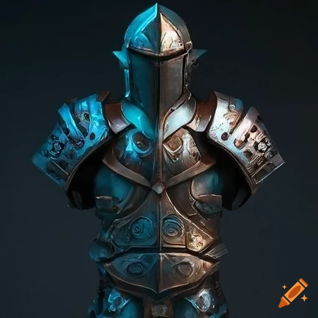 Close view of heavily adorned magical body armor from the front on Craiyon