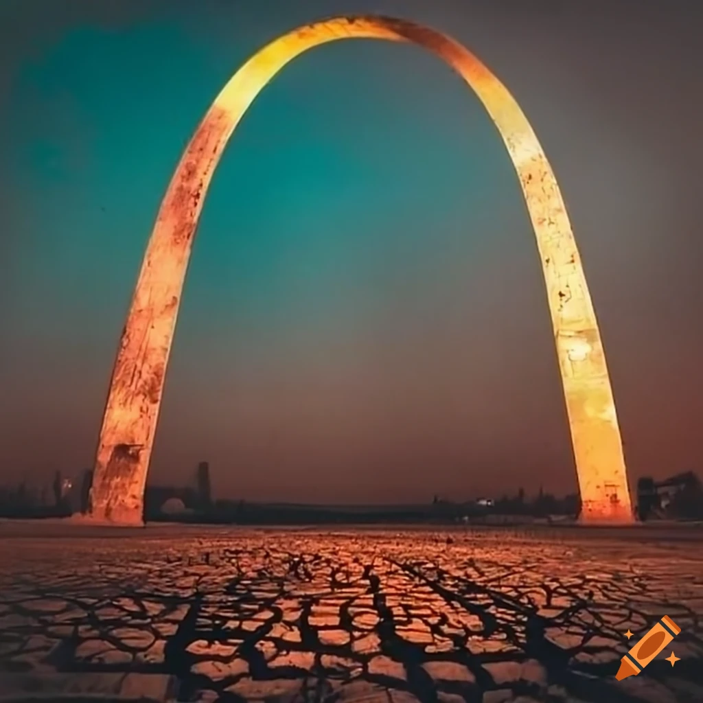 Post-apocalyptic scene with destroyed Gateway Arch, drought, nuclear ...
