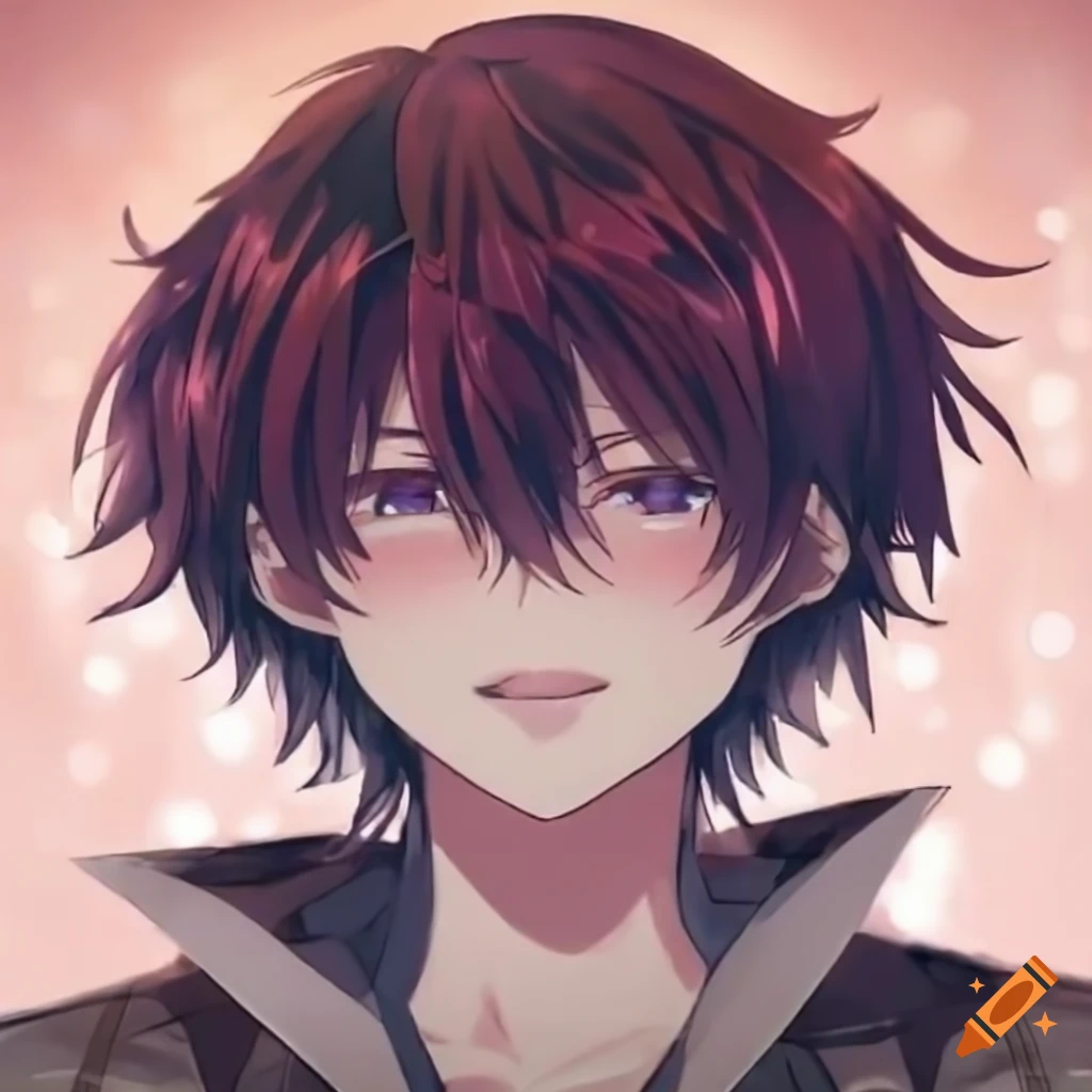 Handsome anime guy with a smirking and blushing expression on Craiyon