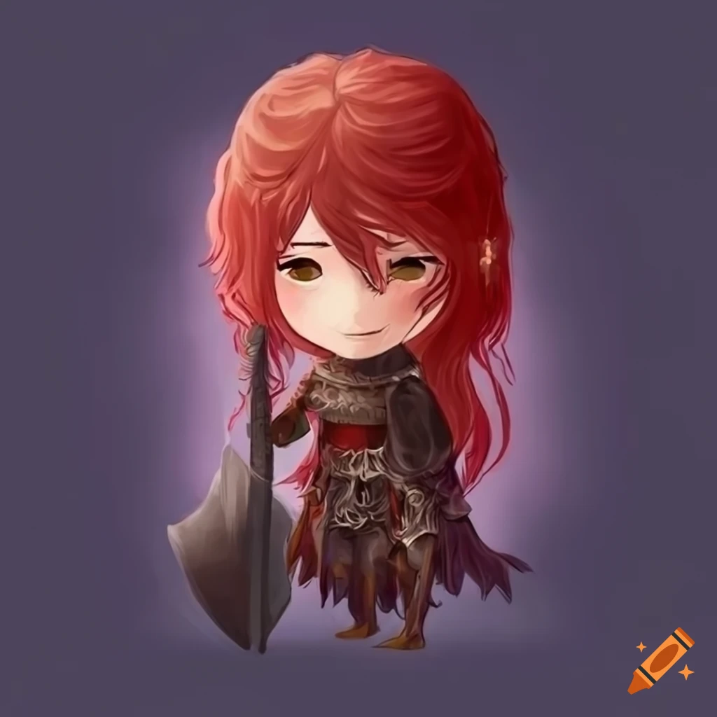 Cute illustration of elden ring character malenia with oversized head ...