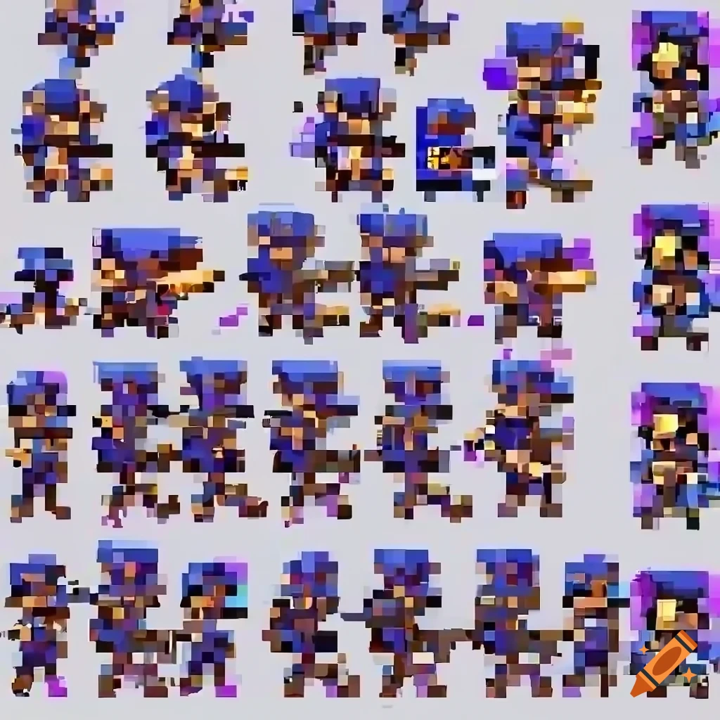Sprite sheet of a 2D character in idle animation on Craiyon