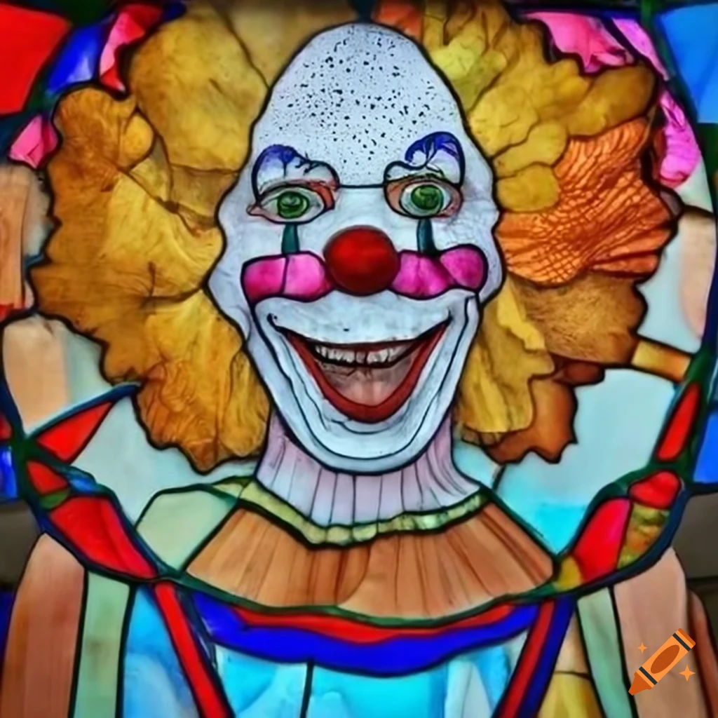 Weird clown stained glass windows on Craiyon