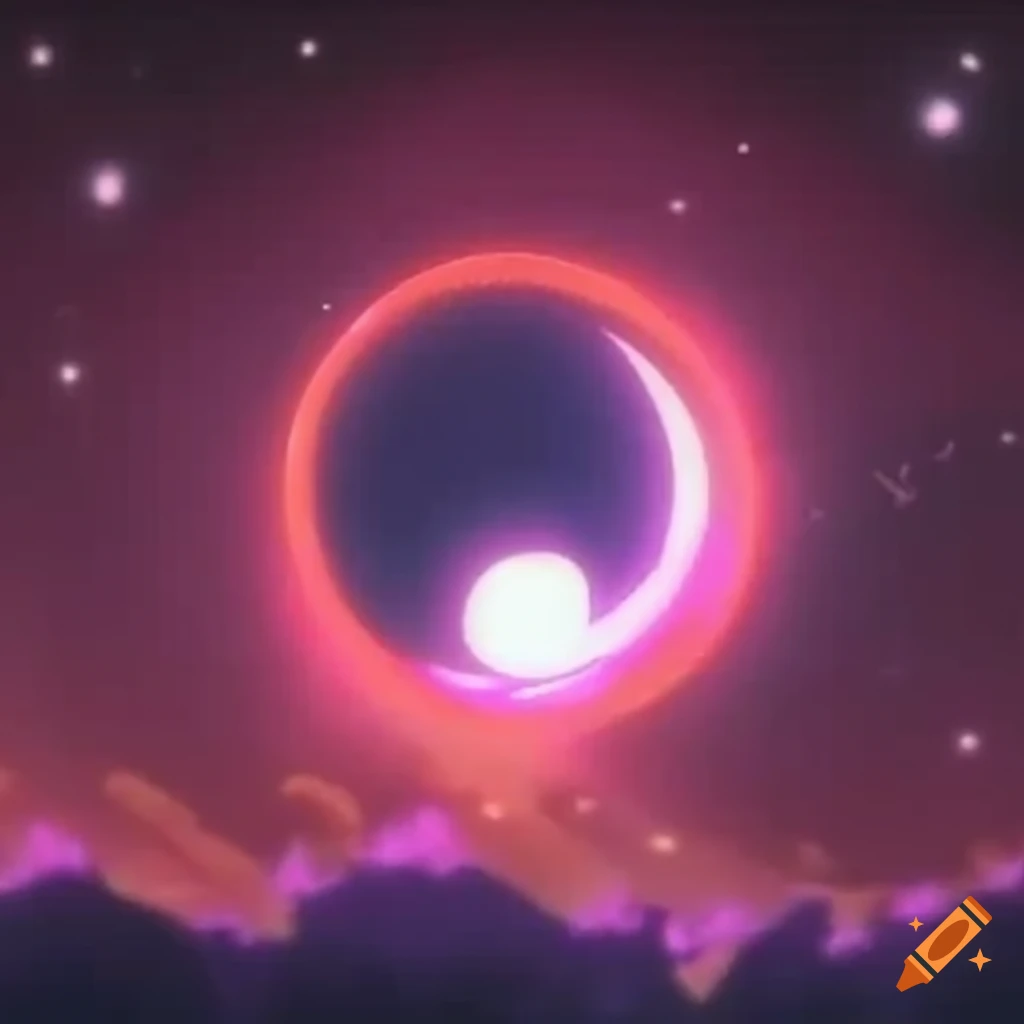 Shiny 3d dazzling eclipse with anime 2000s japanese text on Craiyon