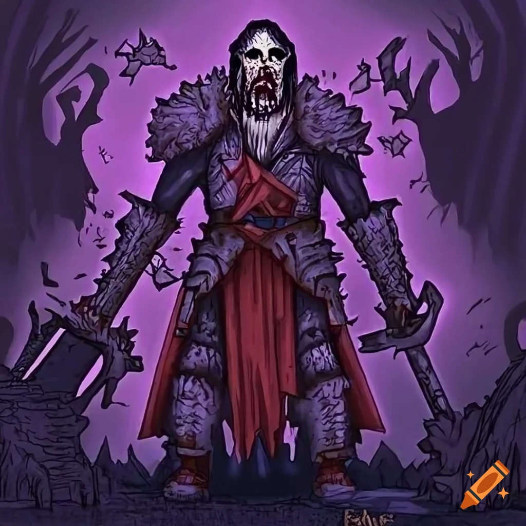 Intimidating heavy metal zombie knight in a ruined castle on Craiyon