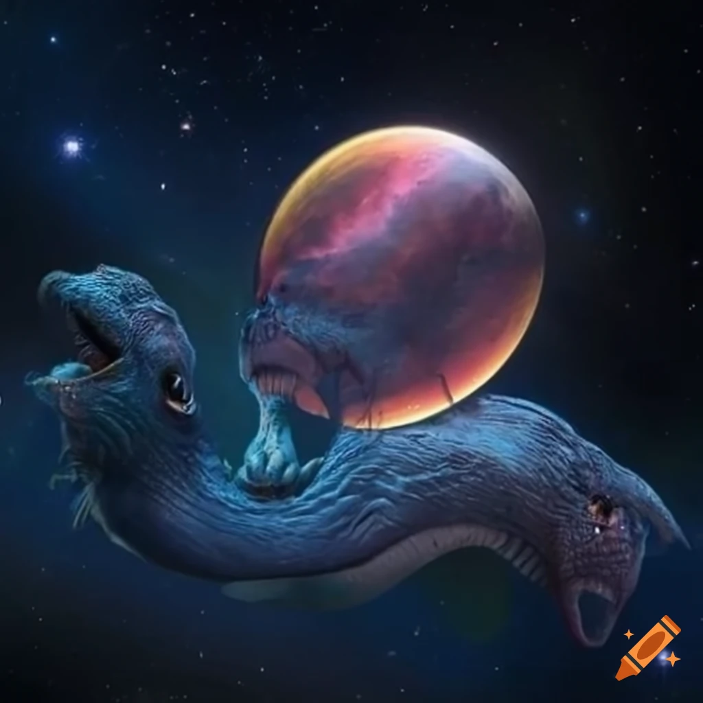 Creatures living on an unknown planet in space on Craiyon